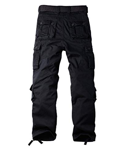 TRGPSG Men's Wild Cargo Pants, Camo Pants Cotton Casual Work Hiking Pants with 8 Pockets(No Belt) 5337 Black 32