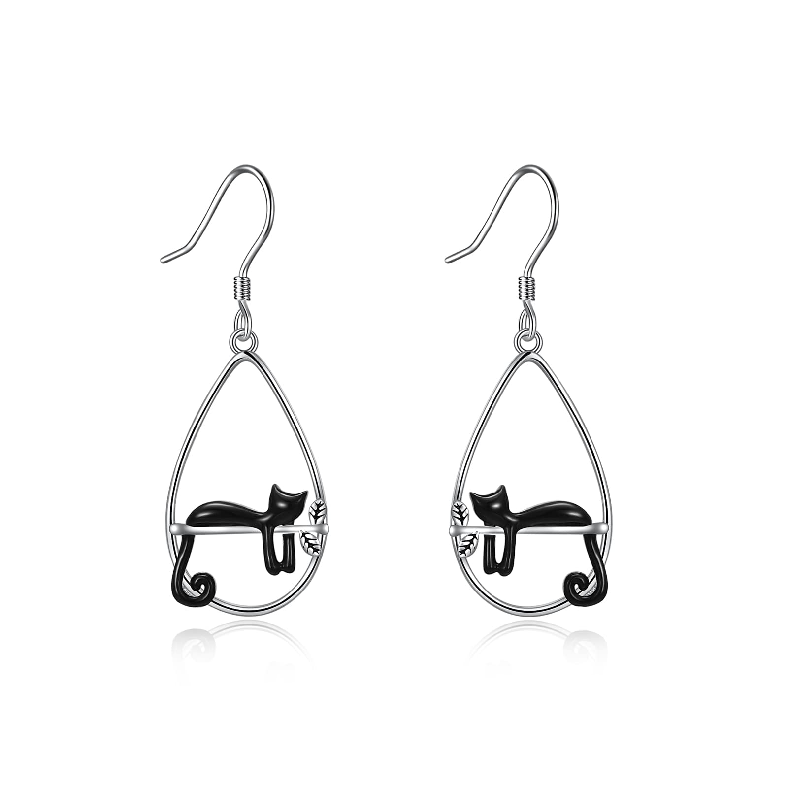 YFN Black Cat Earrings Sterling Silver Black Cat Dangle Drop Earrings Jewelry Cat Gifts for Women