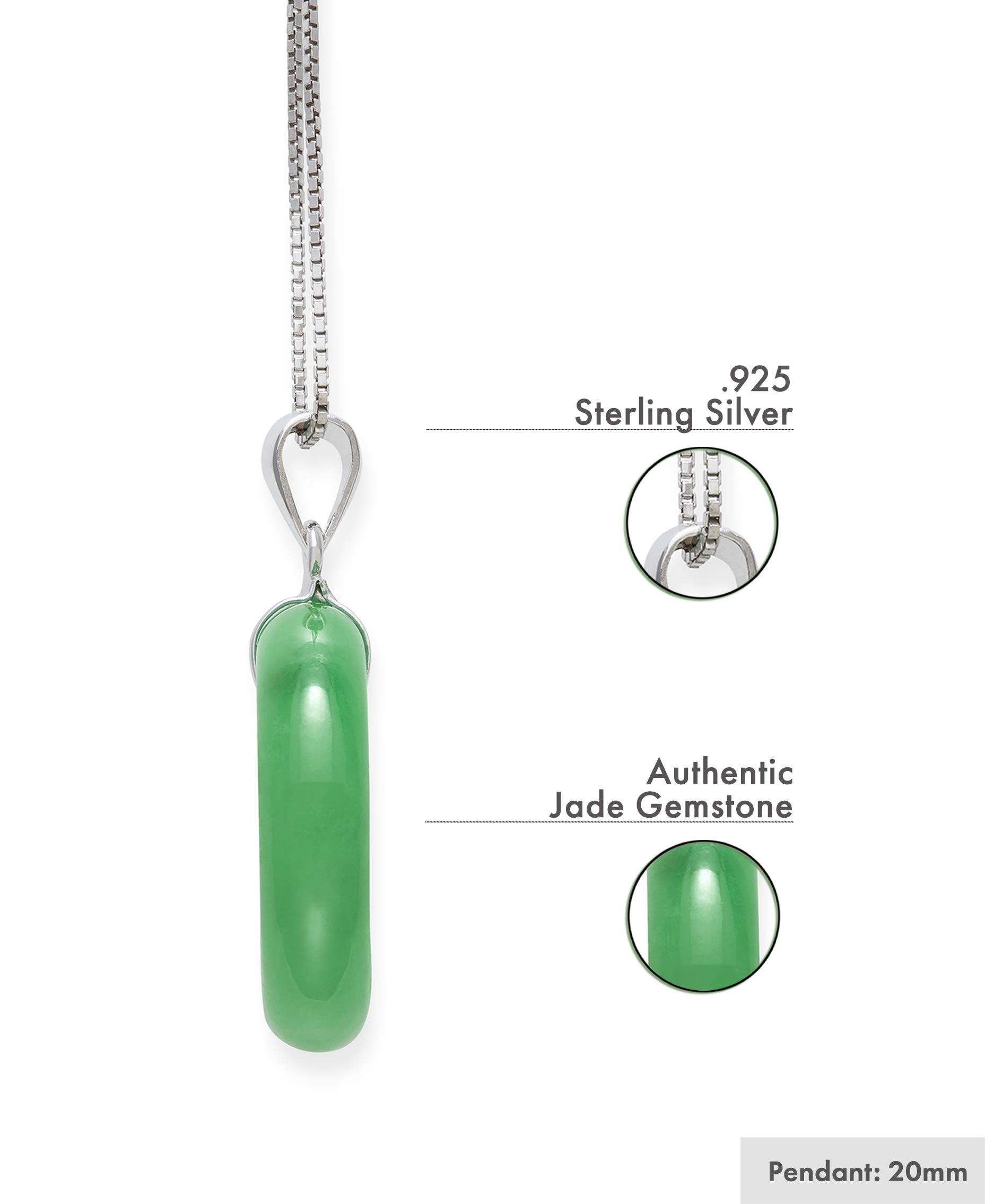Sterling Silver Natural Jade Good Luck Pendant Necklace,18"