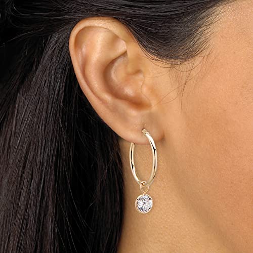 PalmBeach 10K Yellow Gold Round Cubic Zirconia Bezel Set Removable Charm Hoop Earrings (38mm)