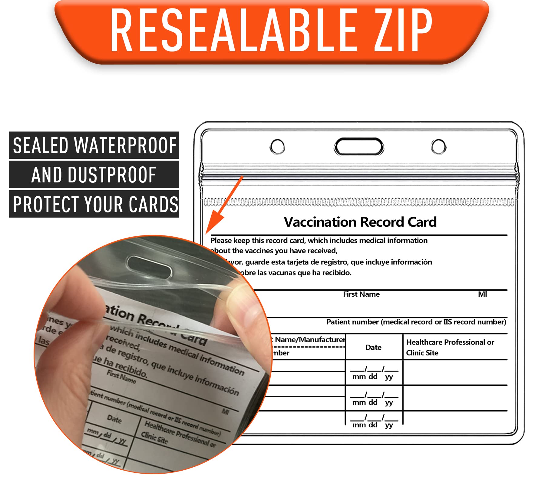 Waterproof Vaccine Card Protector - 50 Pack Plastic ID Holder for Vaccination Clear Sleeves with Lanyard Vax Document Holders Resealable Zip, PVC Material- 4.5 inch x 3.6 inch