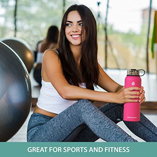Swig Savvy Sports Water Bottle, Vacuum Insulated Stainless steel, Double Wall Wide Mouth Leakproof Lid - 18oz (Pink)