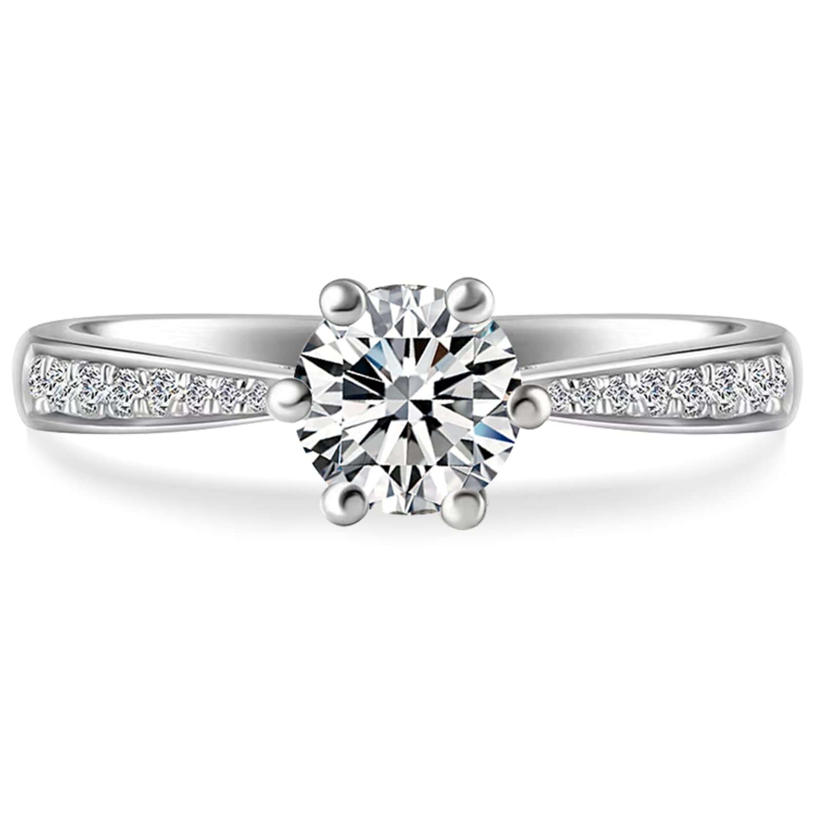 YUPHUNY 1 Carat Round Cubic Zirconia Silver Classic Engagement Ring Ladies Proposal CZ Wedding Ring Size 6-9