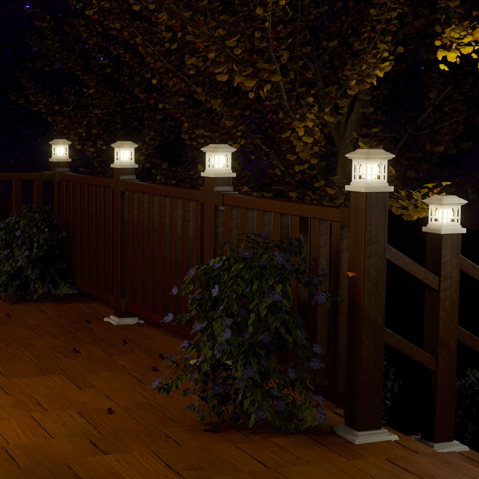 White Solar Post Lights Outdoor Fence Post Lights Fit 3.5x3.5 4x4 4.5x4.5 5x5 Deck Post Lights Solar Powered, RGB & Warm White, 20 LM 1000mAh Battery IP65 Waterproof, ABS Shell Glass Lens (12 Pack)