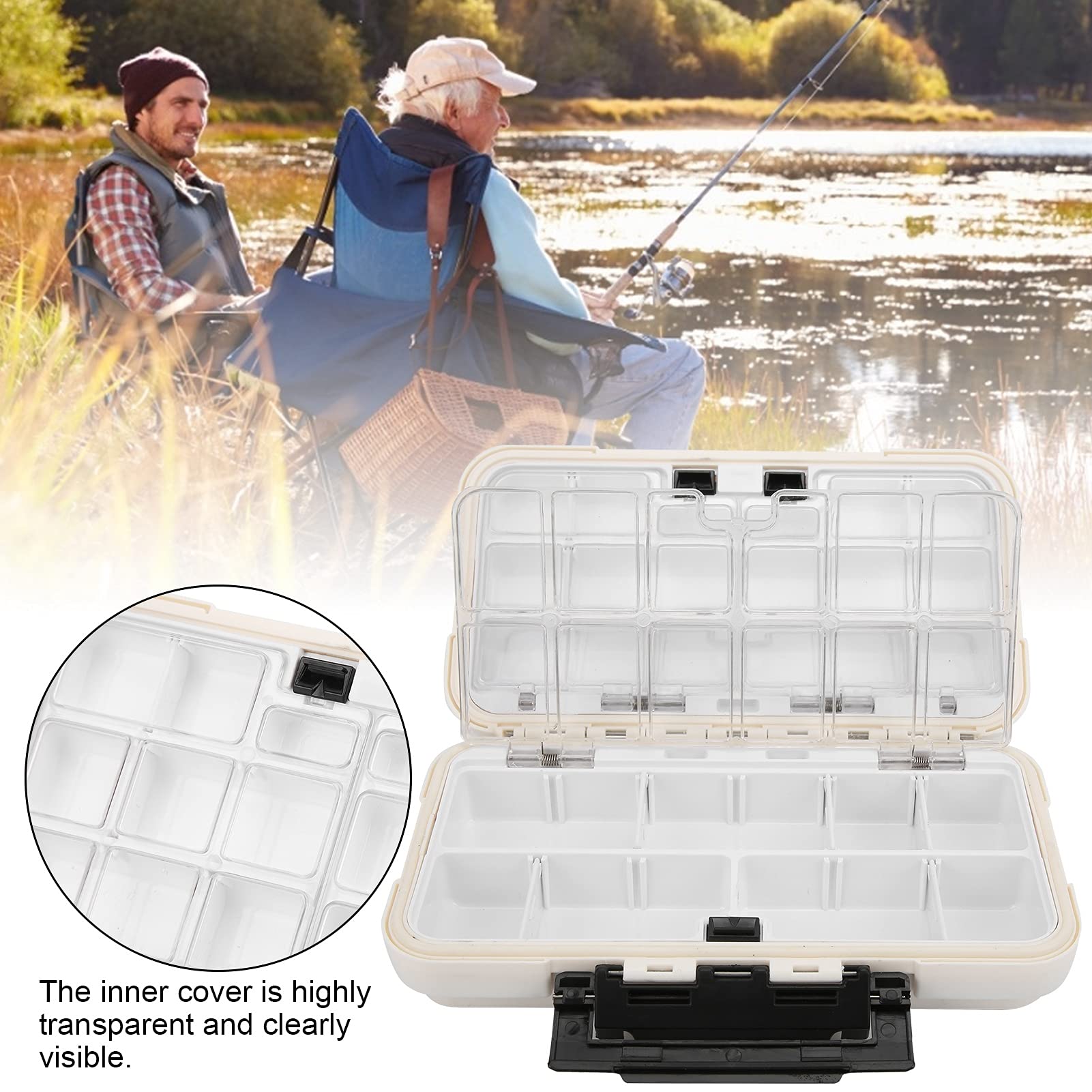 WNSC Plastic Fishing Tackle Box, Bait Lure Storage Box Organizer Fishing Gear Accessories Case for River Ponk Saltwater Freshwater