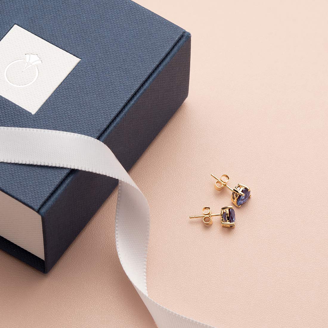 Peora 14K Yellow Gold Created Alexandrite Heart Stud Earrings for Women, Color-changing Solitaire Studs, 6mm, 2 Carats total, Friction Back