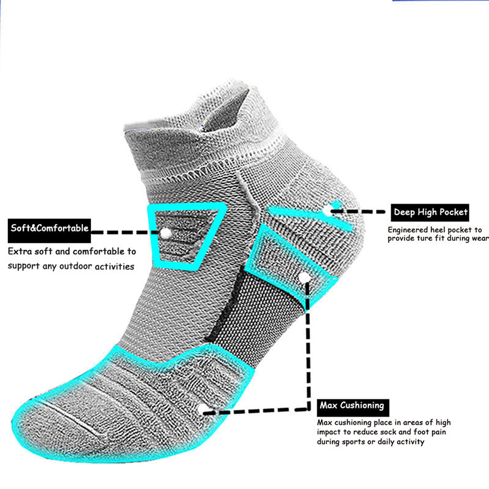 Yurlyson Men's Ankle Socks with Cushion, Sport Athletic Running Socks Black One Size