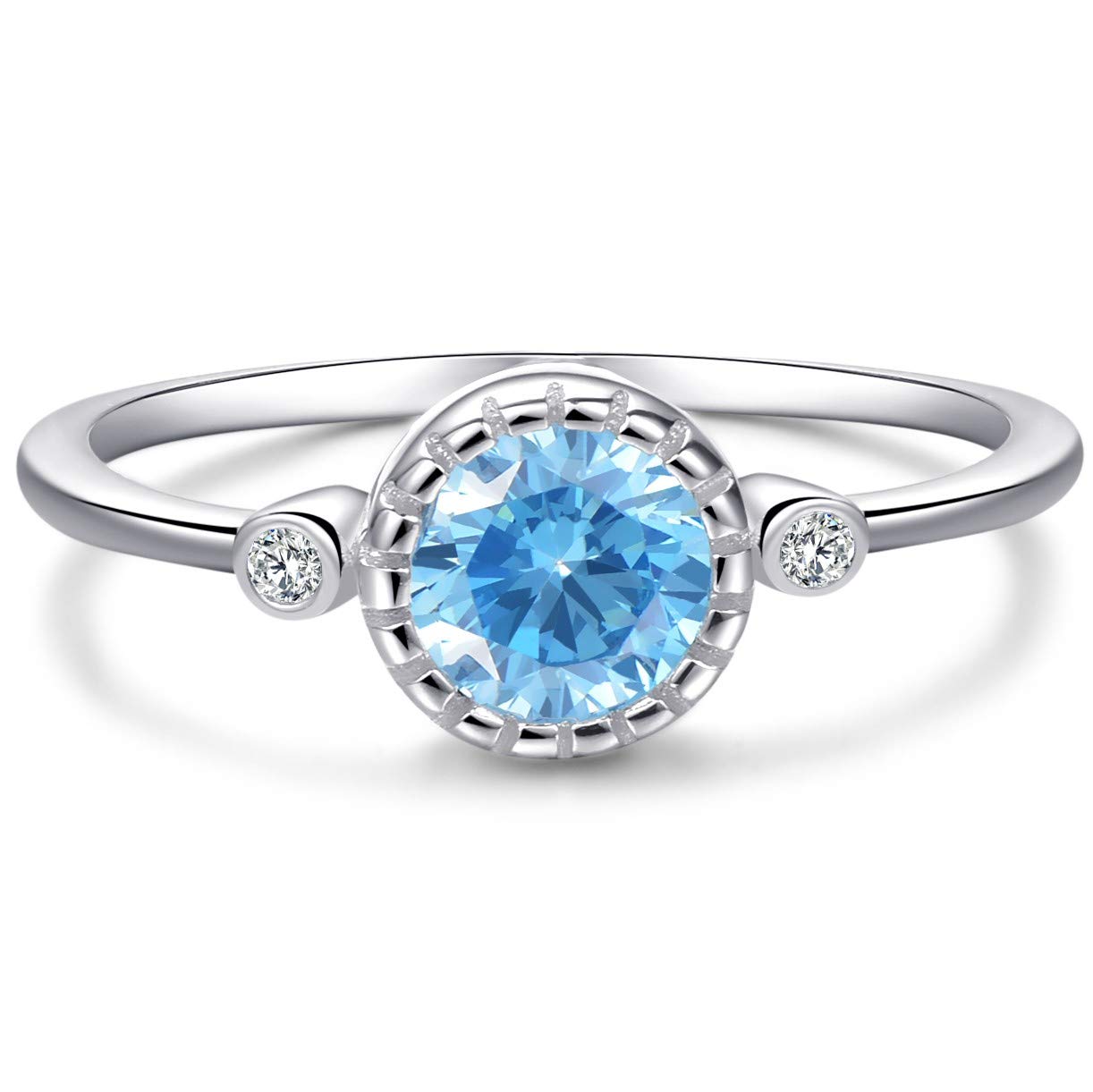 Sterling Silver 925 Art Deco Three Stone Ring Blue CZ Engagement Ring Anniversary Ring November Birthstone