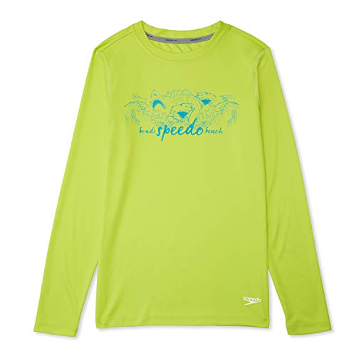 Speedo Boys' Standard Uv Swim Shirt Long Sleeve Tee Graphic, Acid Lime, Medium