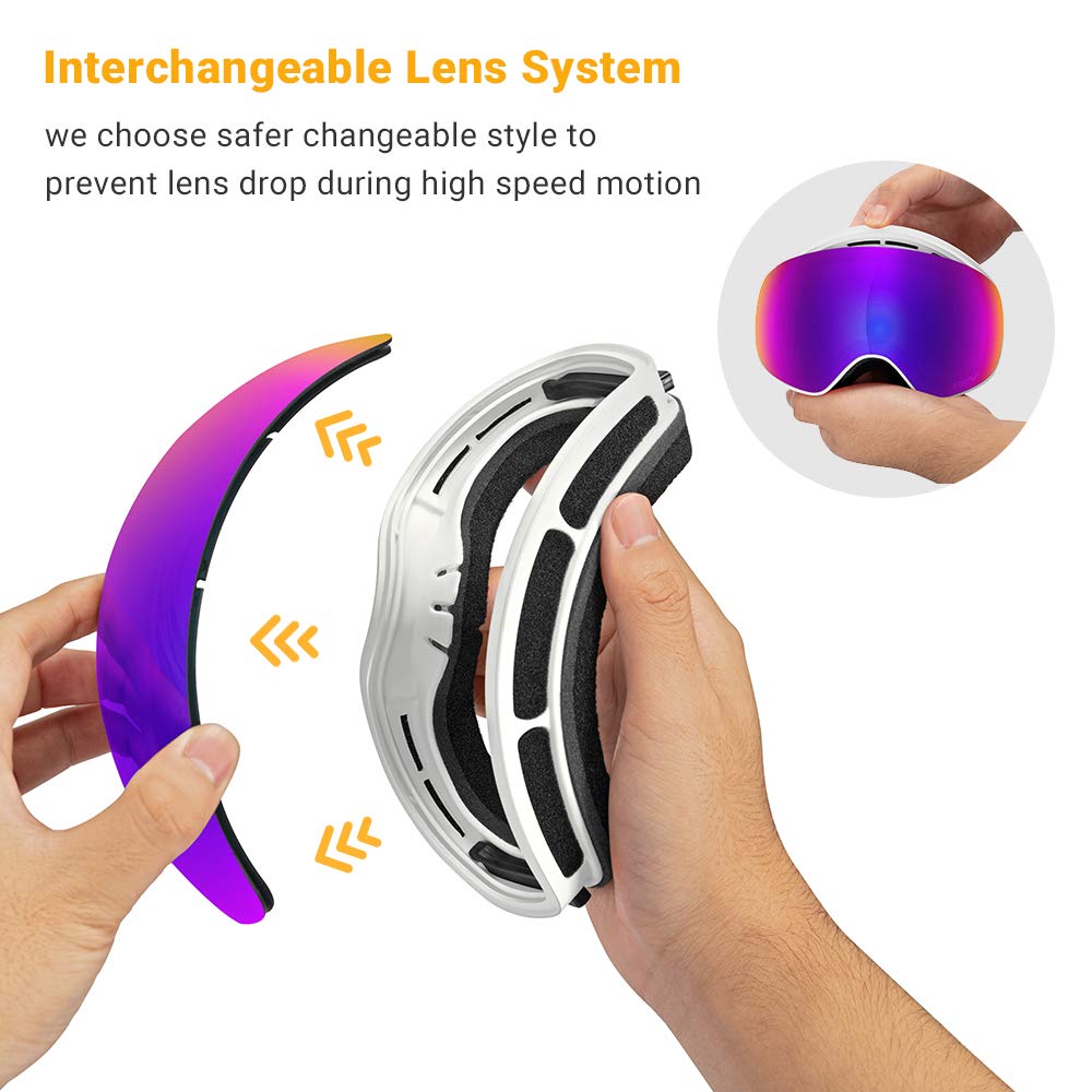 REV SPORTS Ski Goggles Ski Glasses Snowboard Goggles UV Protection OTG Interchangeable Snowboard Googles for Men Women