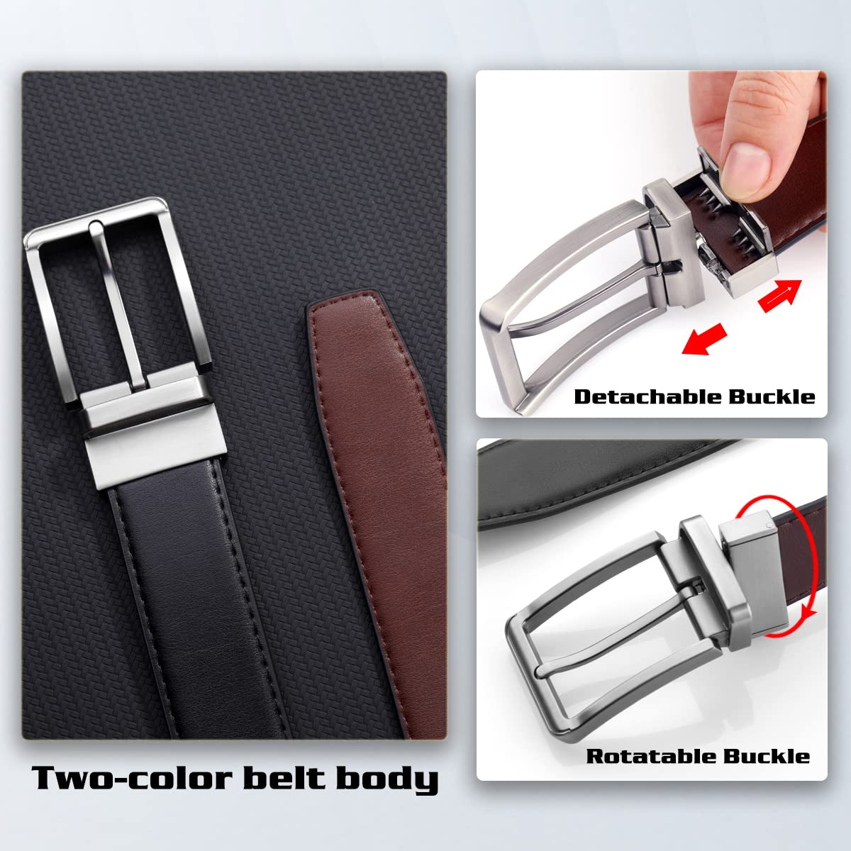 Xcdgiogw Mens Belt-Reversible Belts for Men,1.3" Wide Men's Casual Business Belts(Matte Buckle,46)