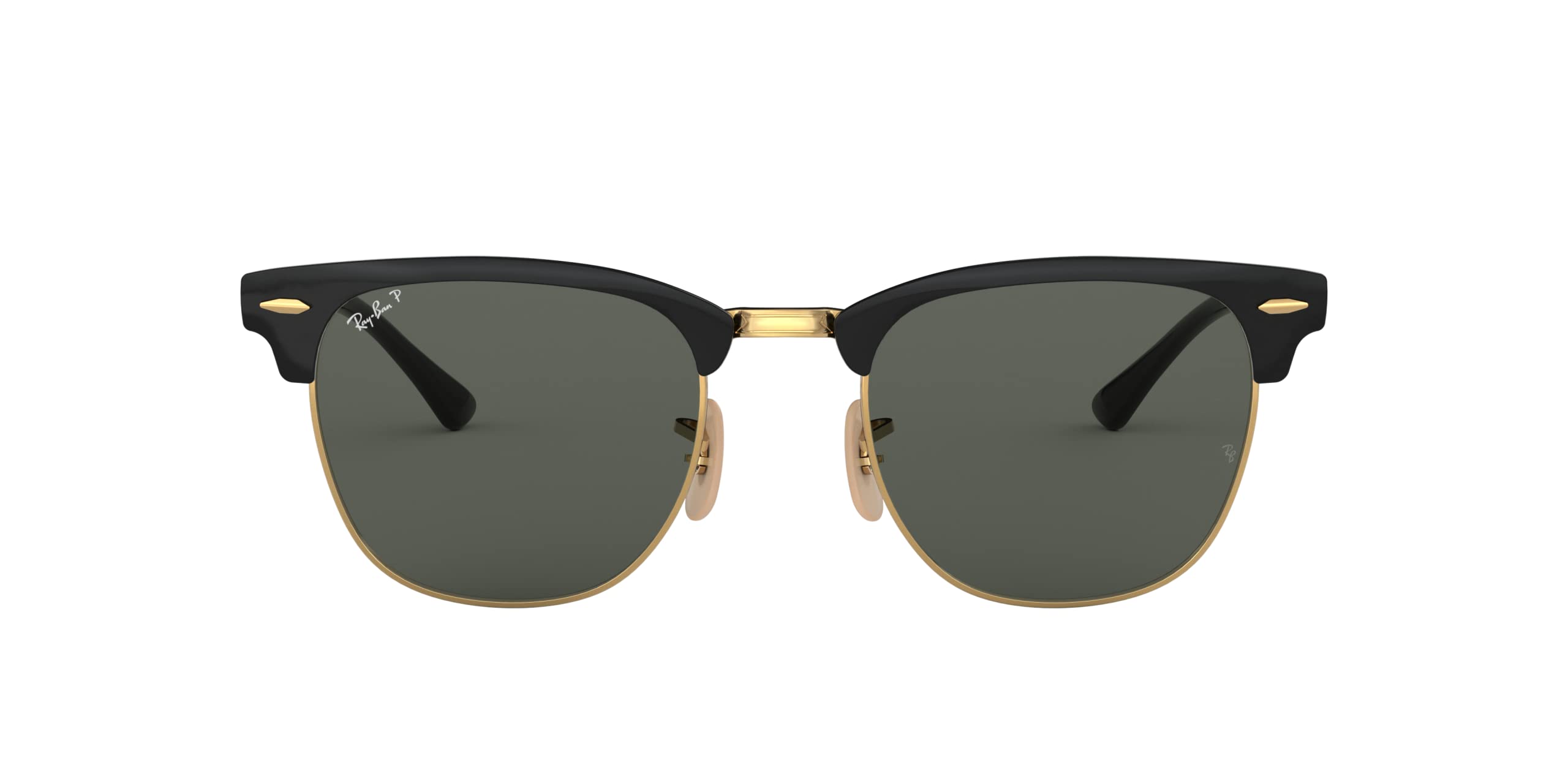 Ray-Ban RB3716 Clubmaster Metal Square Sunglasses, Black On Gold/Polarized G-15 Green, 51 mm
