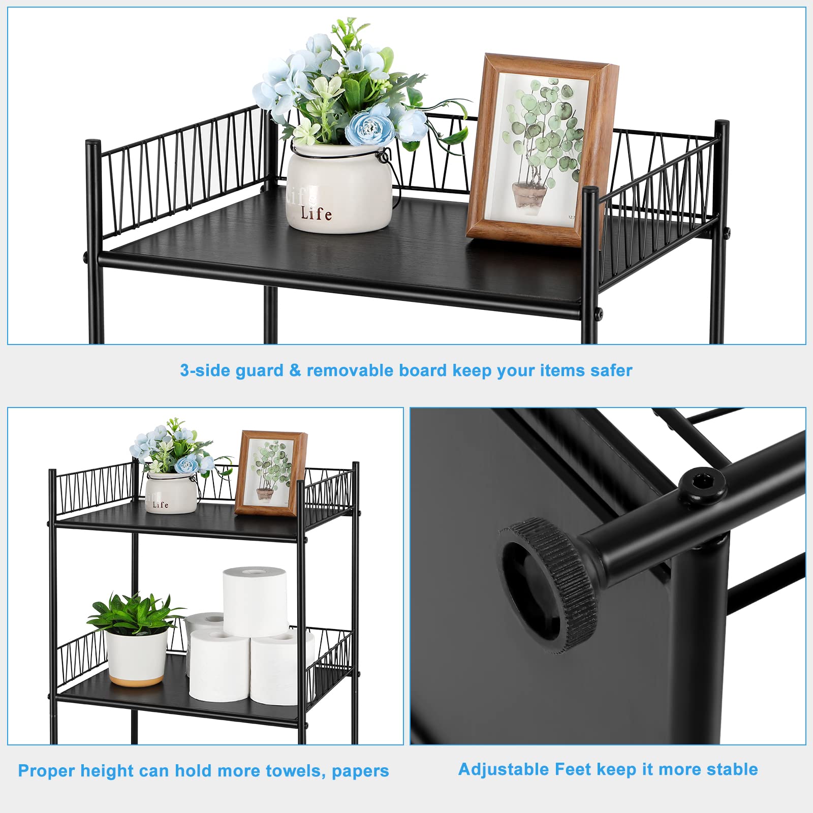 OYEAL Bathroom Shelves Freestanding Bathroom Towel Storage 4 Tier Wire Shelving Unit Bathroom Standing Shelf Floor Organizer for Pantry Kitchen Laundry Room Organization, Black
