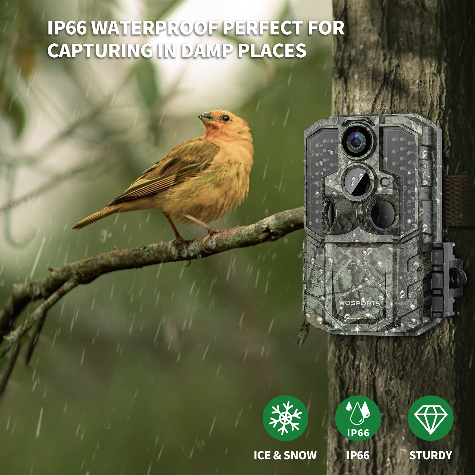 WOSPORTS Trail Camera,36MP 4K 0.2S Trigger Motion Activated,Game Hunting Camera with Night Vision IP66 Waterproof 2.0''LCD 120°Wide Camera Lens for Outdoor Scouting Wildlife Monitoring Home Security