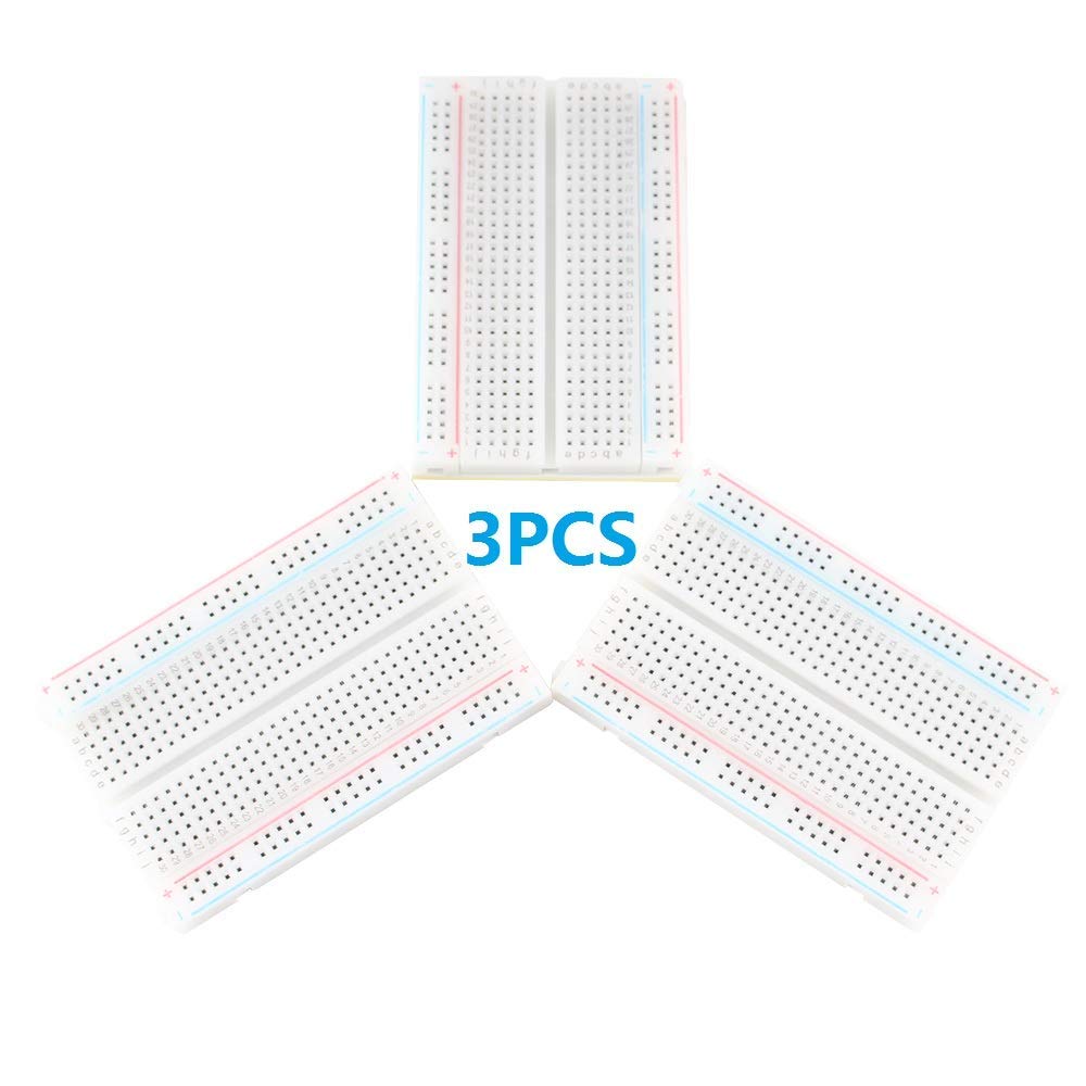 SaharaMicro Breadboard Solderless Prototype PCB Board (3 pcs) – 400 Pin Tie Points with 2 Power Rails and Double Sided Tape for Raspberry Pi and Arduino DIY Kit - 3Pcs