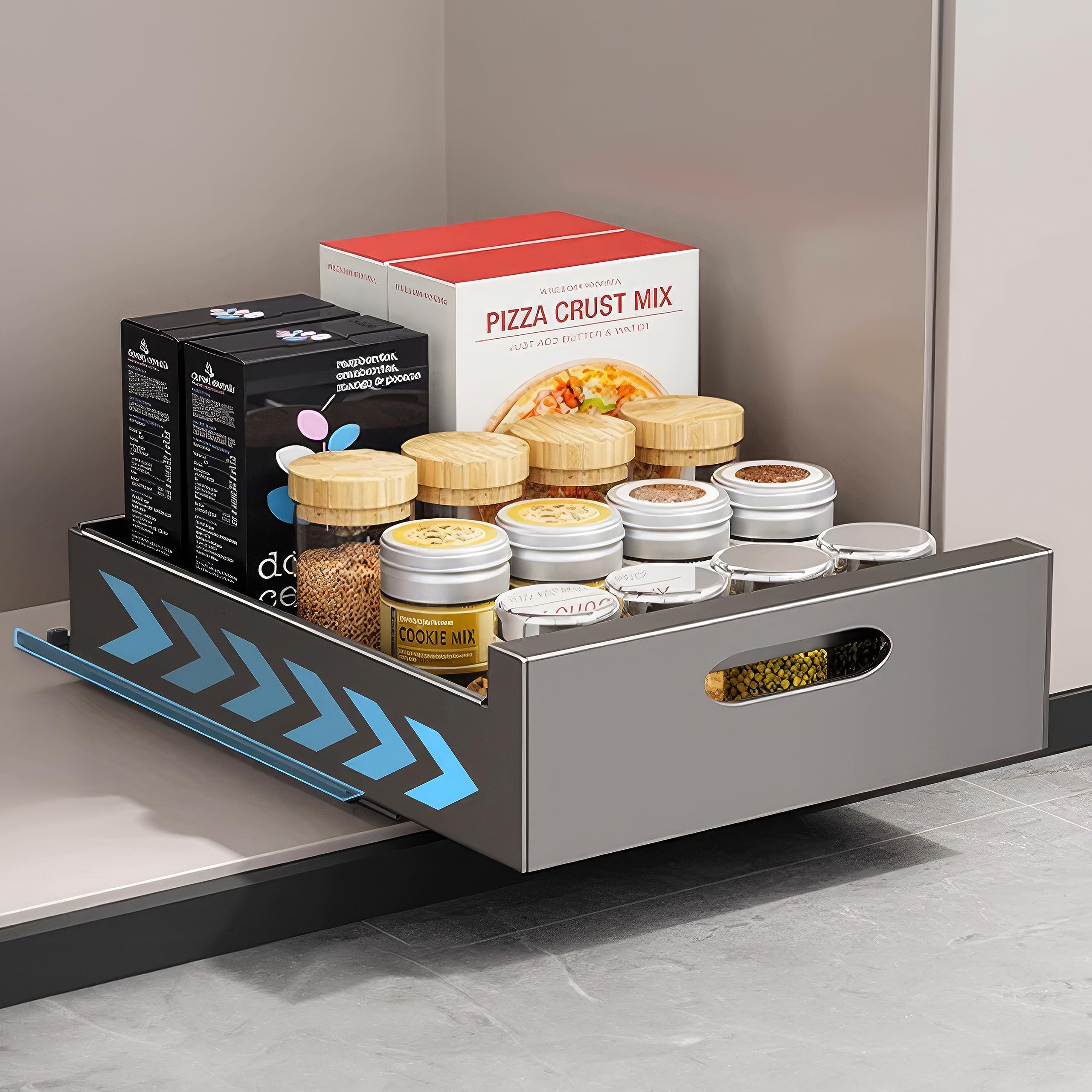 Pull Out Cabinet Organizer, Fixed with Adhesive Film, Slide Out Pantry Shelves, Pull-Out Drawers, Sliding Under Sink Storage Organization, for Kitchen, Living Room, Bathroom, 16.9"D x 11.8"W x 3.1"H