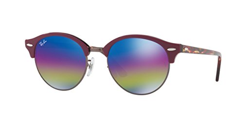 Ray-Ban RB4246 Clubround Round Sunglasses, Top Bordeaux On Transparent/Light Grey Mirrored Rainbow, 51 mm
