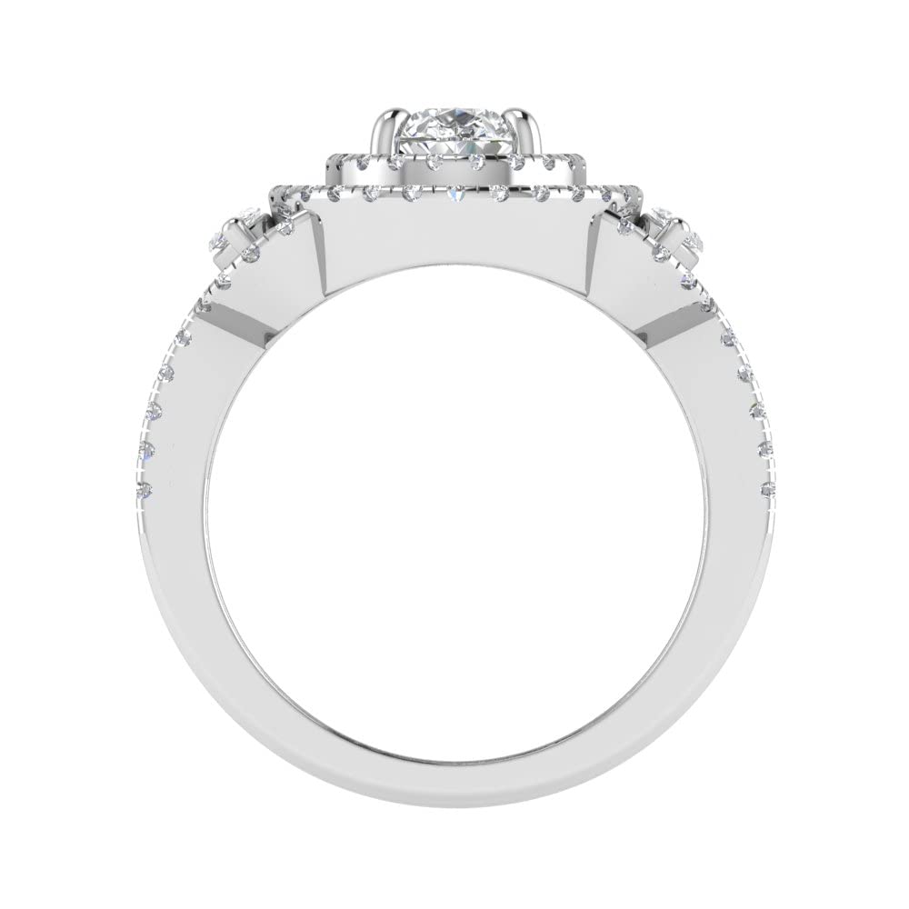 Sterling Silver Cubic Zirconia Dainty Two Piece Pear and Marquise Shaped Halo Engagement Ring CZ Trio Ring Stackable Bridal Set (Size 7)