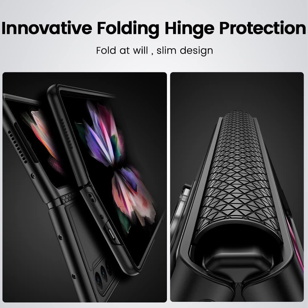 VEGO for Galaxy Z Fold 3 Case with Hinge Protection, Built-in 360°Rotate Ring Stand Magnetic Cover Case for Samsung Galaxy Z Fold 3 5G (2021) - Black