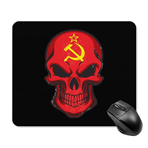 Uni Soviet Flag Skull Square Mouse Pad Non-Slip Rubber Base Gaming Mousepad Mat for Home Offce Computers 25*30cm
