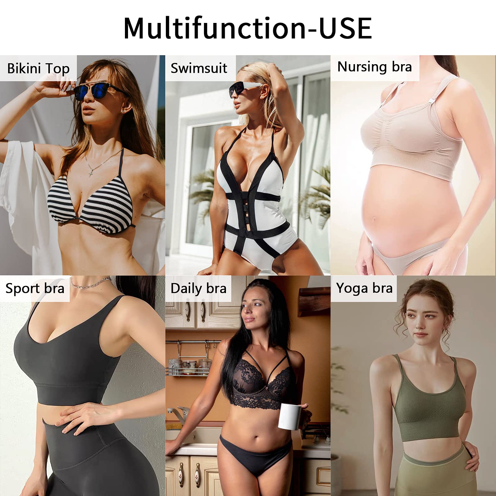 OXYSAIKO Bra Pads Inserts 4 Pairs, Women's Breathable Comfy Replacement Removable Sport Bra Push Up Pads Suitable for A Cup and B Cup(Black)