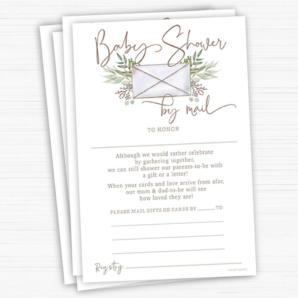Shower by Mail - Watercolor Envelope and Greenery - Baby Shower Invitations (20 Count) with Envelopes - Gender Neutral