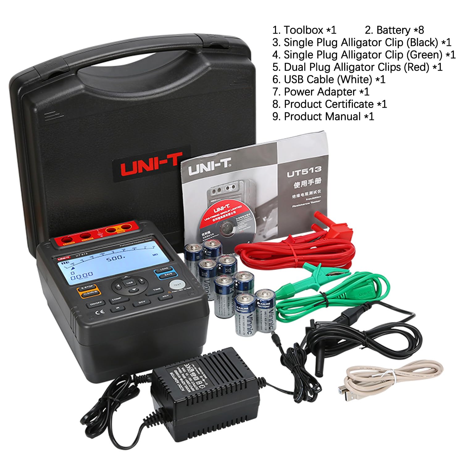 UNI-T Insulation Resistance Tester UT513 AC DC Voltmeter 5000V Automatic Range Digital megohmmeter Data Retention