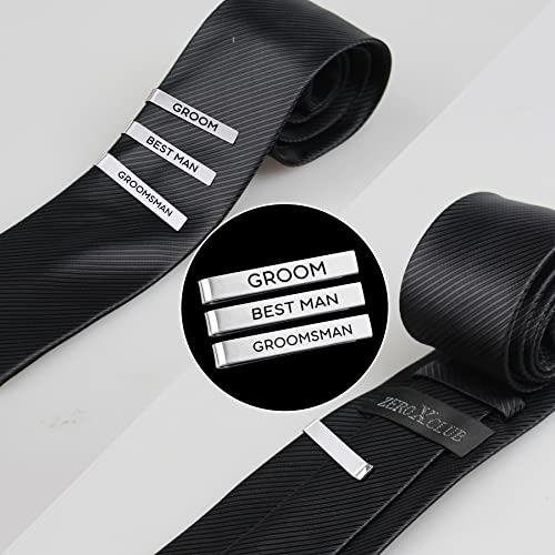 YUUNEI-HOME YUUNEI Wedding Tie Clips 7 Pack for Groomsman , Clip, Stainless Steel Bar with Black Lettering