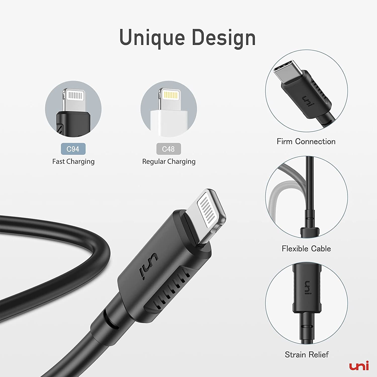USB C to Lightning Cable 6ft [MFi Certified], uni Durable iPhone Fast Charging Cable, Charger Cable Power Delivery for iPhone 13 Pro Max/13 Pro/12/12 mini/11/X/XS/XR/8 Plus, iPad Pro, AirPods Pro