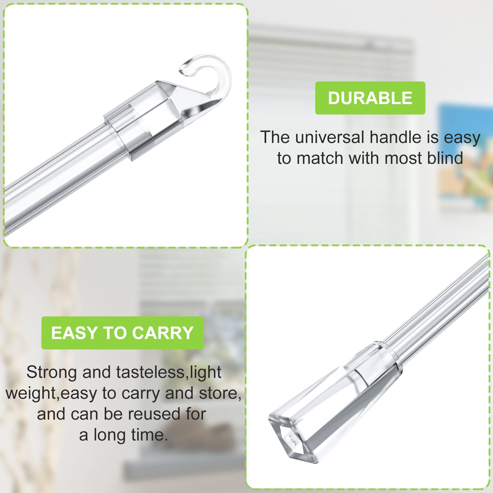 PAGOW 6Sets Vertical Blind Wand, 12 Inches Transparent PVC Blind Tilt Wand with Hook and Handle, Blind Rod Opener Long Window Blind Stick Replacement Parts