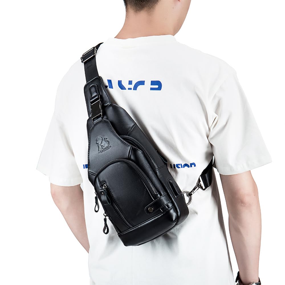 pundarika Leather Sling Bag for Men,small Crossbody Shoulder bag for men,men’s shoulder pack crossbody sling backpack.-black