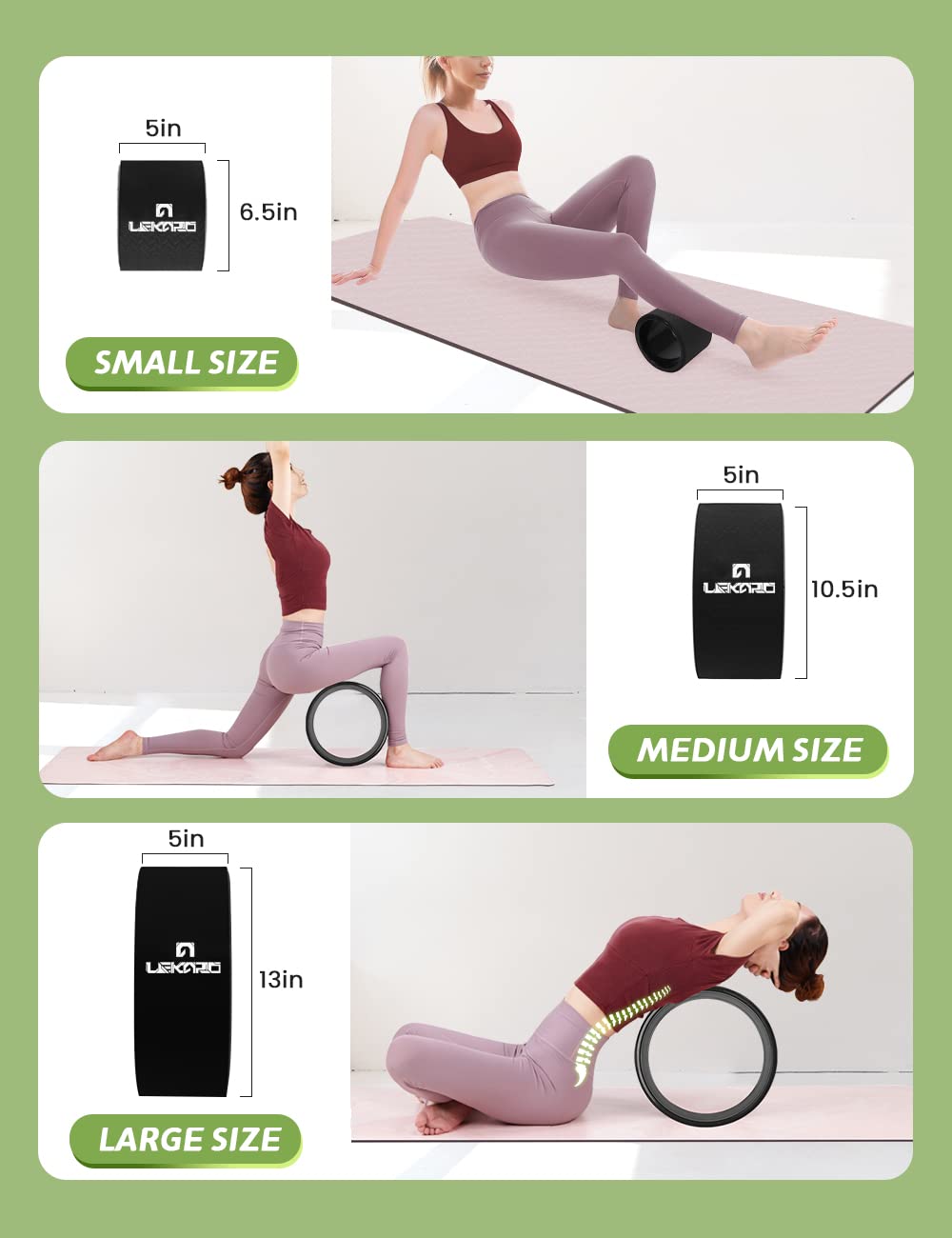 Yoga Wheel Set 9 in 1, Yoga Starter Kit for Beginner, Back Roller for Pain Relief & Deep Tissue Massage, Stretching, Improving Backbends, Size 13''