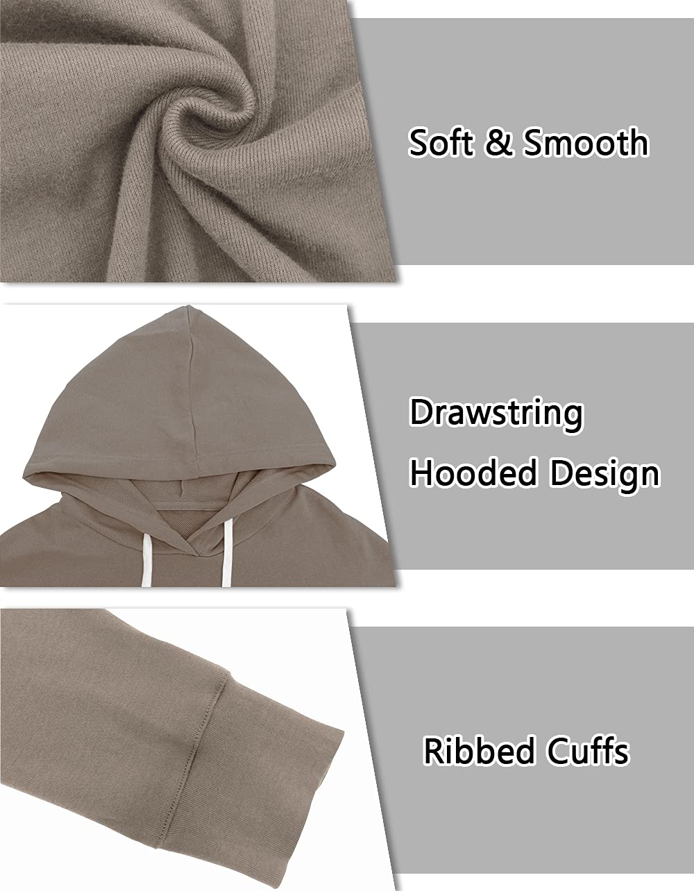 Women Casual Pullover Hoodie Tunic Tops Casual Long Sleeve Sweatshirt Loose Soft Pullover Beige Large
