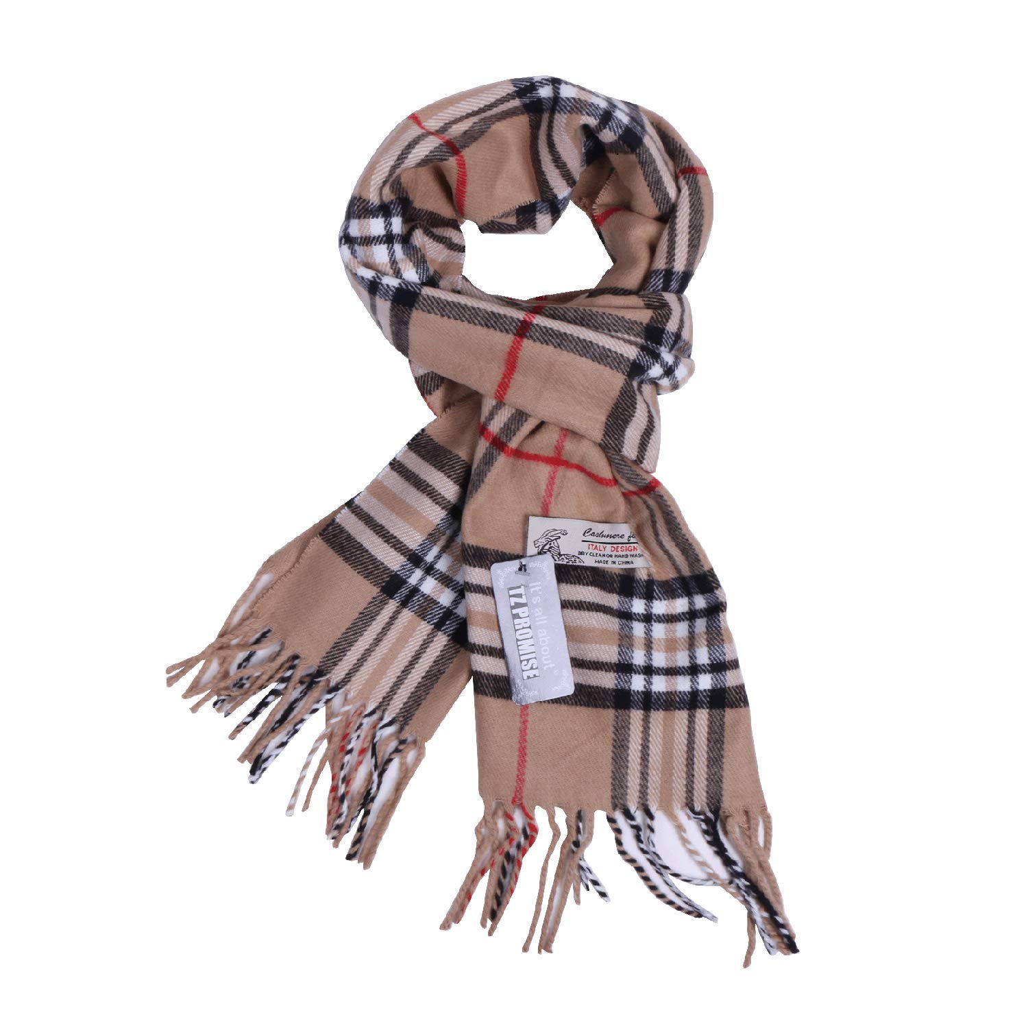 TZ Promise Plaid Cashmere Feel Classic Soft Luxurious Winter Scarf For Men Women (Tan)