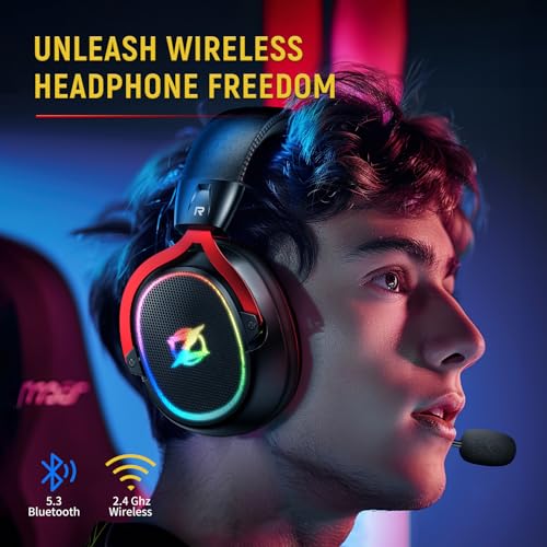 Ozeino Wireless Gaming Headset for PS5 PS4 PC Laptop -7.1 Surround Sound, Detachable Noise-Canceling Mic, 33H Playtime, 50mm Driver PS5 Headset