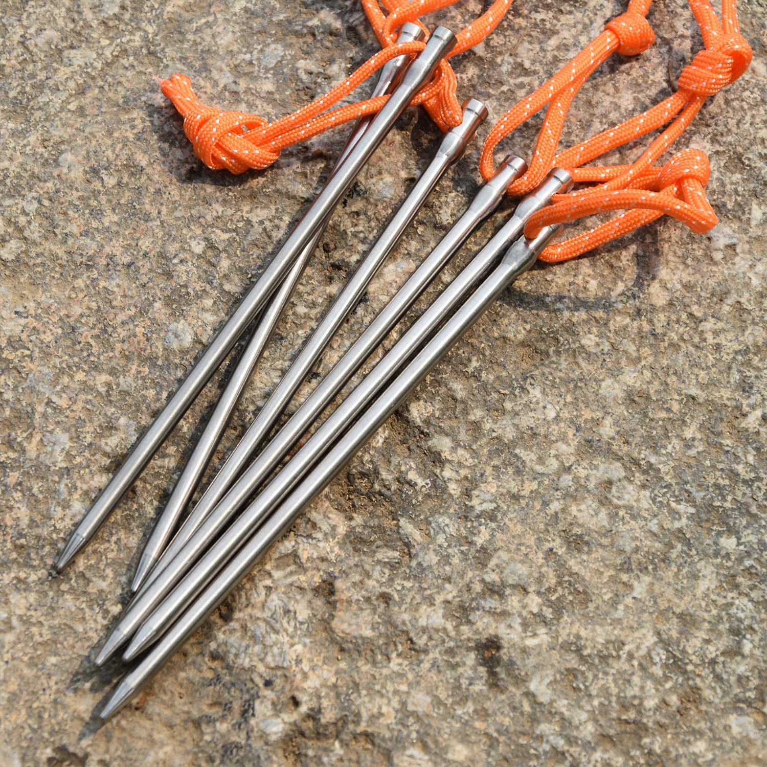 Tentock 6pcs Titanium Alloy Tent Stakes Durable Ultralight Camping Tent Pegs Windproof Tent Nails Spikes with Reflective Drawstring for Outdoor Camping Backpacking Hiking (TT0144(16.5CM))