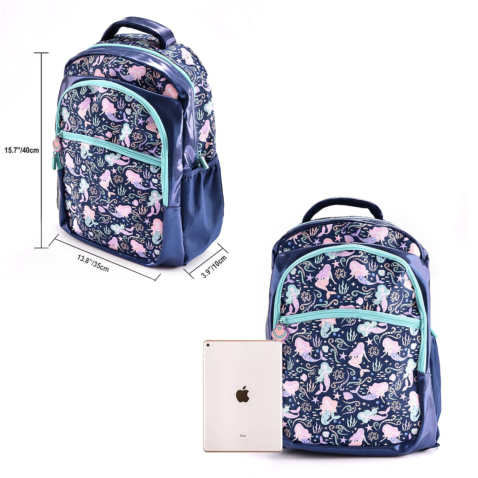 SPENCIL School Backpack for Girls & Boys, Large Cute Cartoon Print Light Weight Elementary Backpack for Kids (mermaid)