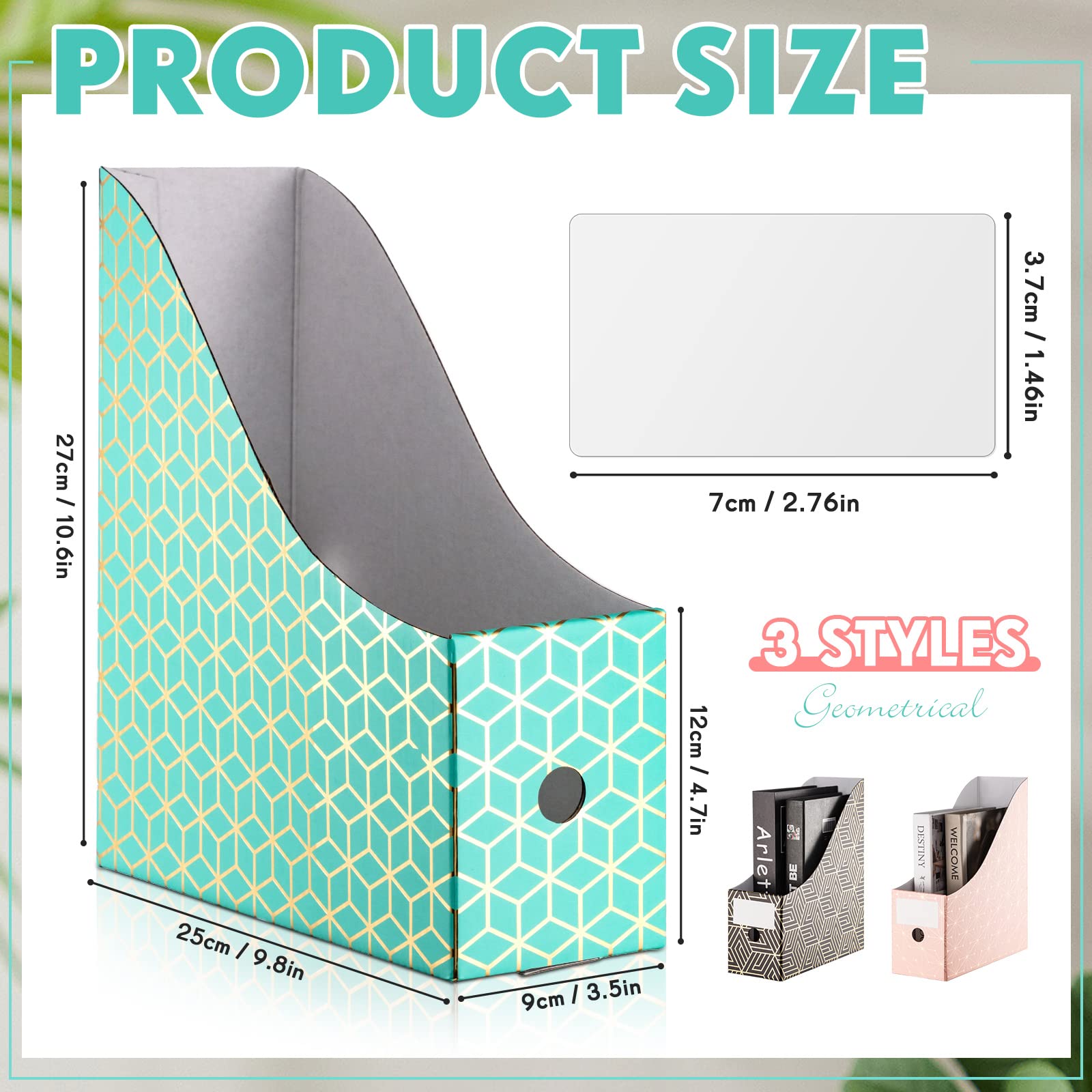 Sherr 12 Pieces Foldable Magazine File Holder with Label Holder Geometrical Accents Cardboard Magazine File Boxes with 24 Pcs Labels Classroom Magazine File Organizers for Office Mailrooms Storage