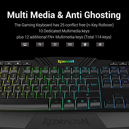 Redragon K503 PC Gaming Keyboard, RGB LED Backlit, Wired, Multimedia Keys, Silent USB Keyboard with Wrist Rest for Windows PC Games (Black)
