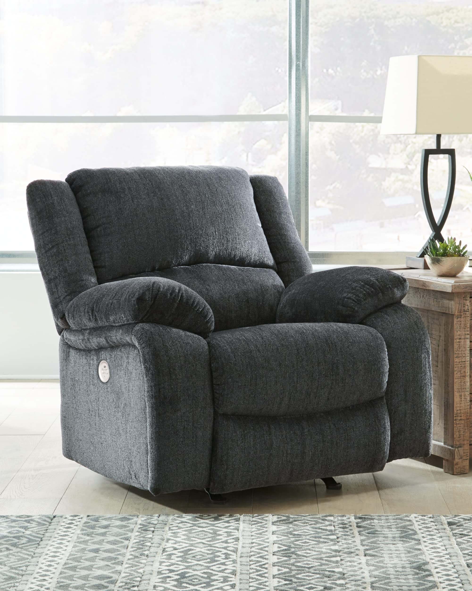 Signature Design by Ashley Draycoll Contemporary Power Rocker Recliner, Dark Gray