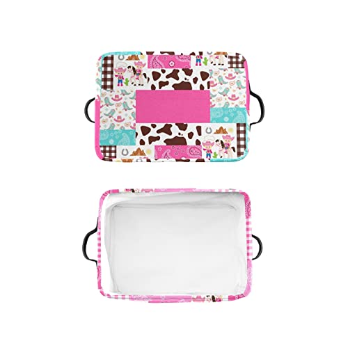 Storage Baskets Western Cowgirl Cartoon Storage Baskets for Organizing, Foldable Storage Baskets for Shelves, Fabric Storage Bins with Handles 1 Pack