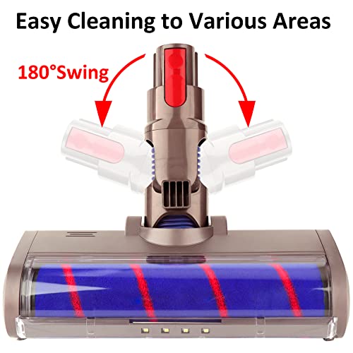 PULINKAI Quick-Release Soft Roller Cleaner Head Accessory Attachment Replacement for Dyson V7 V8 V10 V11 V15 SV10 SV11 Vacuum Cleaner with LED Indicator