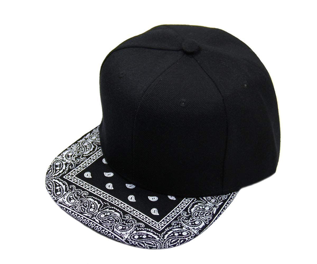 RW Bandana Print Flat Bill Snapback Cap (Black)
