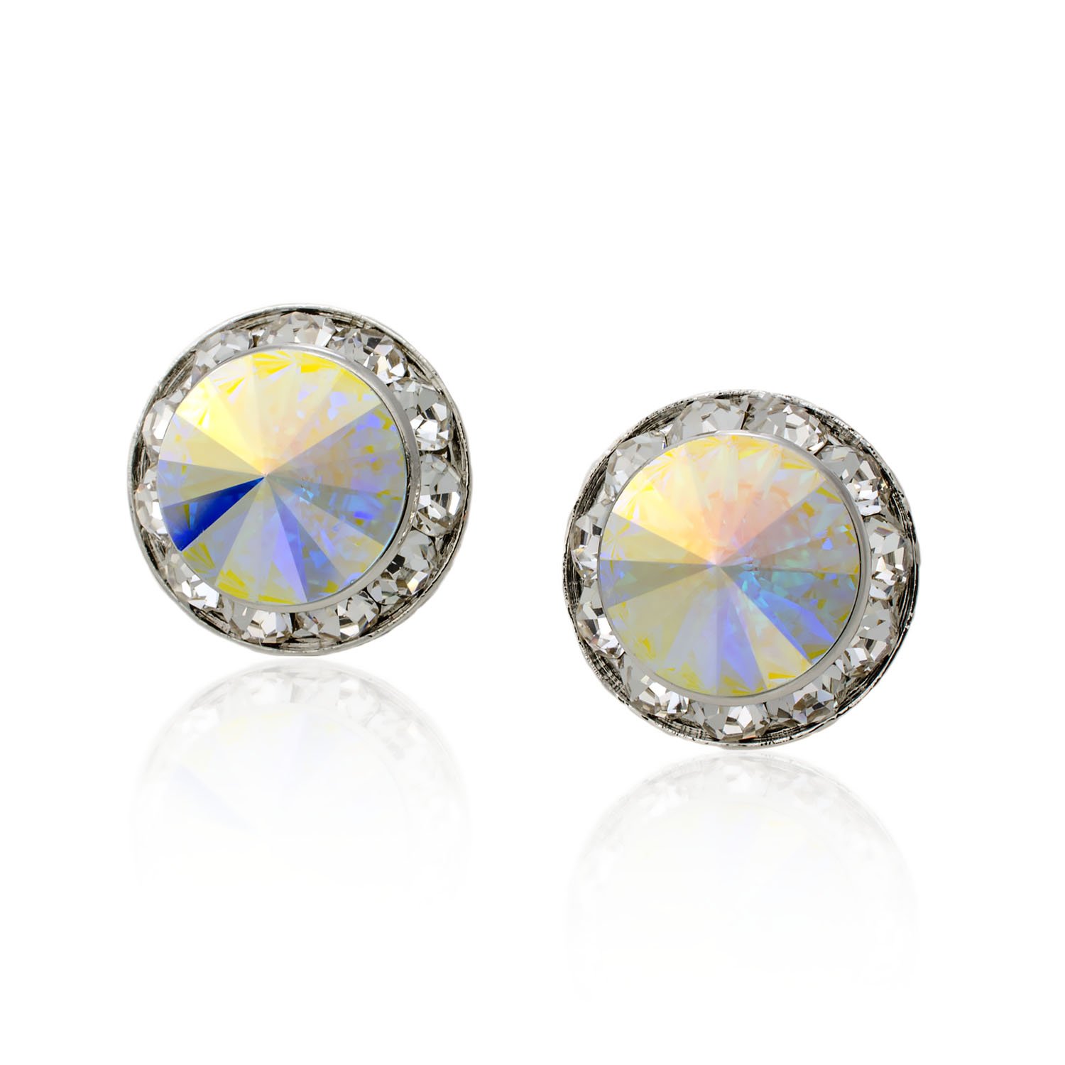 PammyJ 15mm Crystal CLIP-ON Earrings (Aurora Borealis)