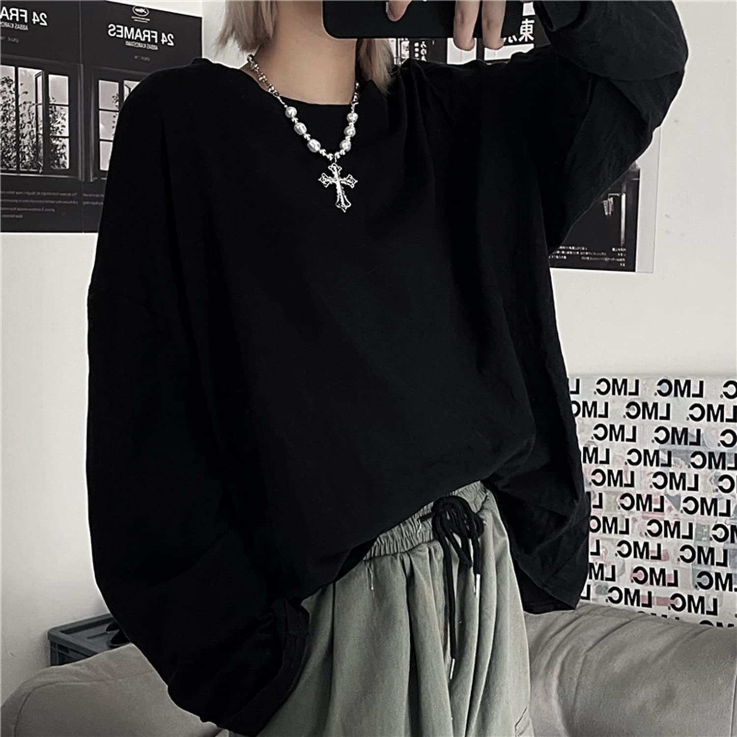 Women Pearl Necklace Goth Cross Pattern (Picture Color,alloy)