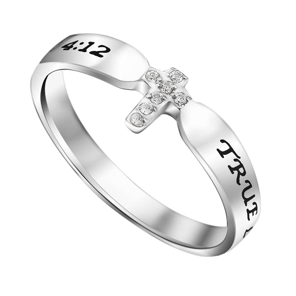 Spirit & Truth Stainless Steel Petite Center Cross Ring True Love Waits (5)