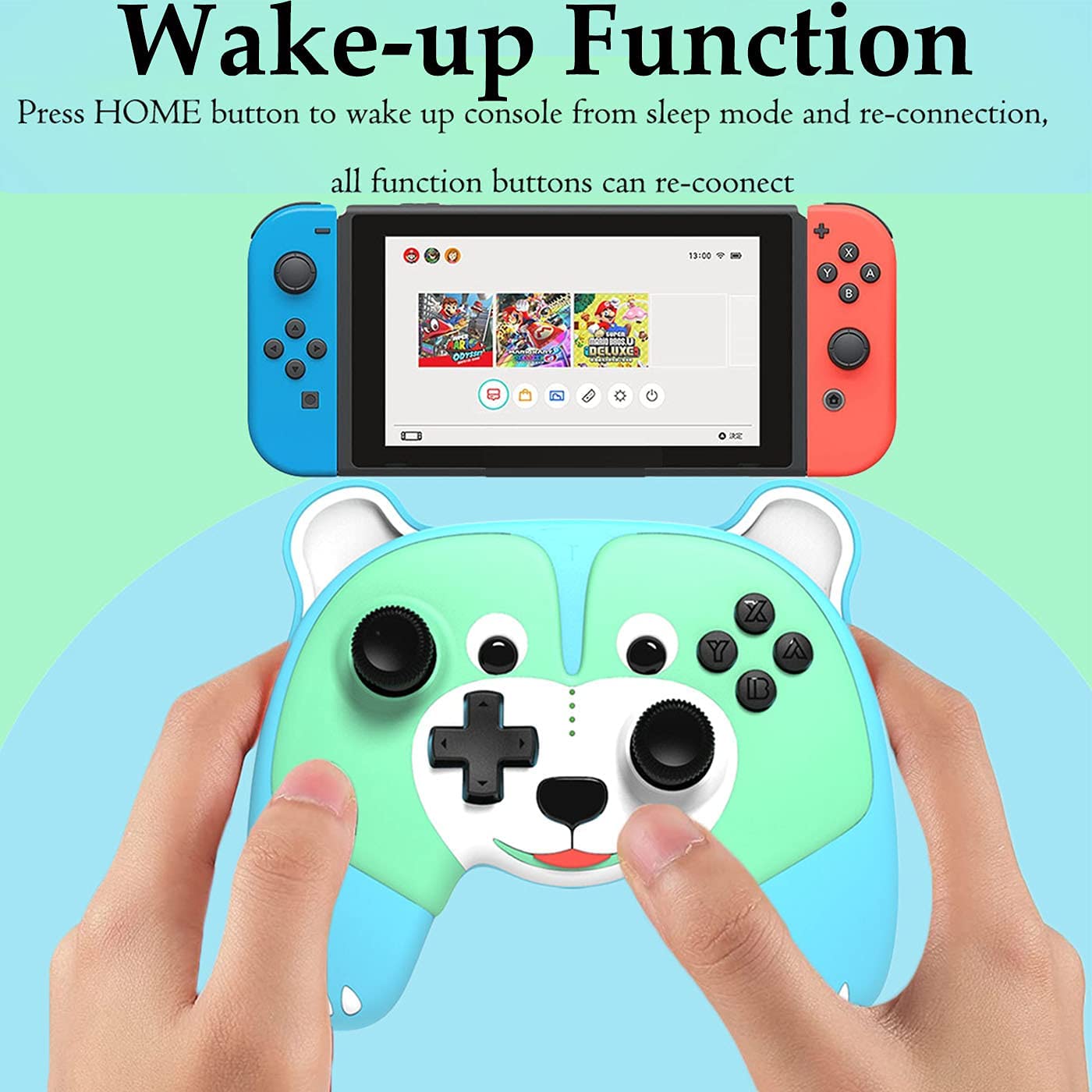 YB-OSANA Cute Switch Pro Controller for Kids Small Hands Compatible with Nintendo Switch/Switch OLED/Lite Wireless Switch Controller with Turbo Wake-Up Motion LED Light