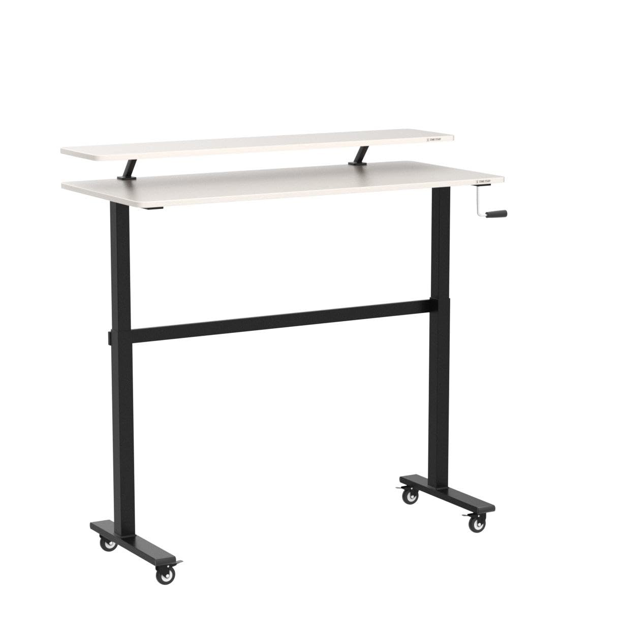 Stand Steady Tranzendesk | 55 Inch Standing Desk with Clamp On Shelf & Detachable Wheels | Crank Height Adjustable Sit to Stand Workstation | Monitor Riser Supports 3 Screens (55 in / Maple)