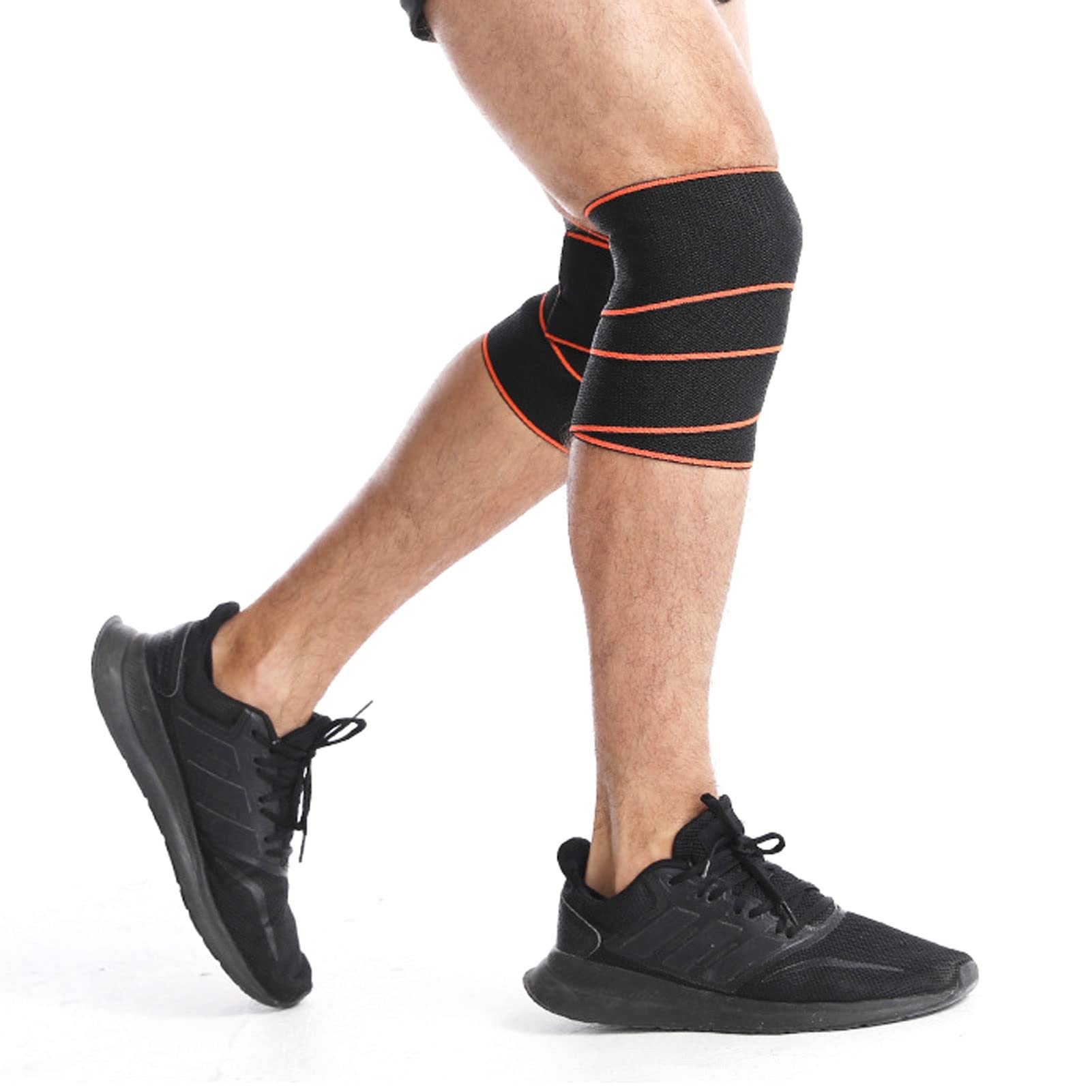 XAMIO Knee Wraps Weight Lifting Straps, Elastic Compression Bandage Knee Braces Support for Legs, for Plantar Fasciitis, Stabilising Ligaments, Joint Pain and Various Sports