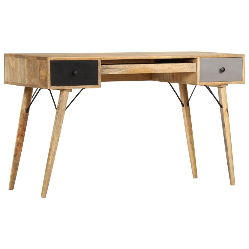 Queen.Y Farmhouse Computer Desk Gaming Desk Laptop Notebook Desk with 2 Black/Gray Drawers and Pull-Out Keyboard Tray, Home Office Wooden Writing Study Workstation Table, Brown